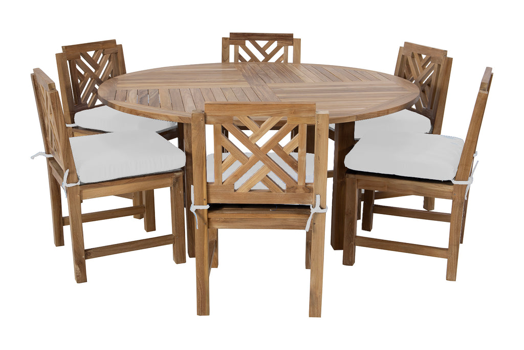 7 pc Monterey Teak Armless Dining Set with 60" Round Dining Table. Sun ...