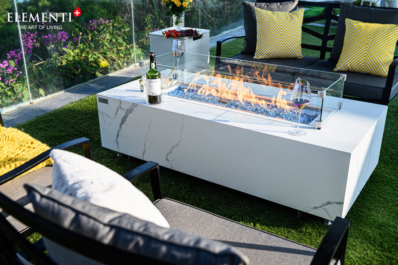 Elementi Plus OFP121BW Carrara Marble Porcelain Outdoor Fire Table – Willow Creek Designs