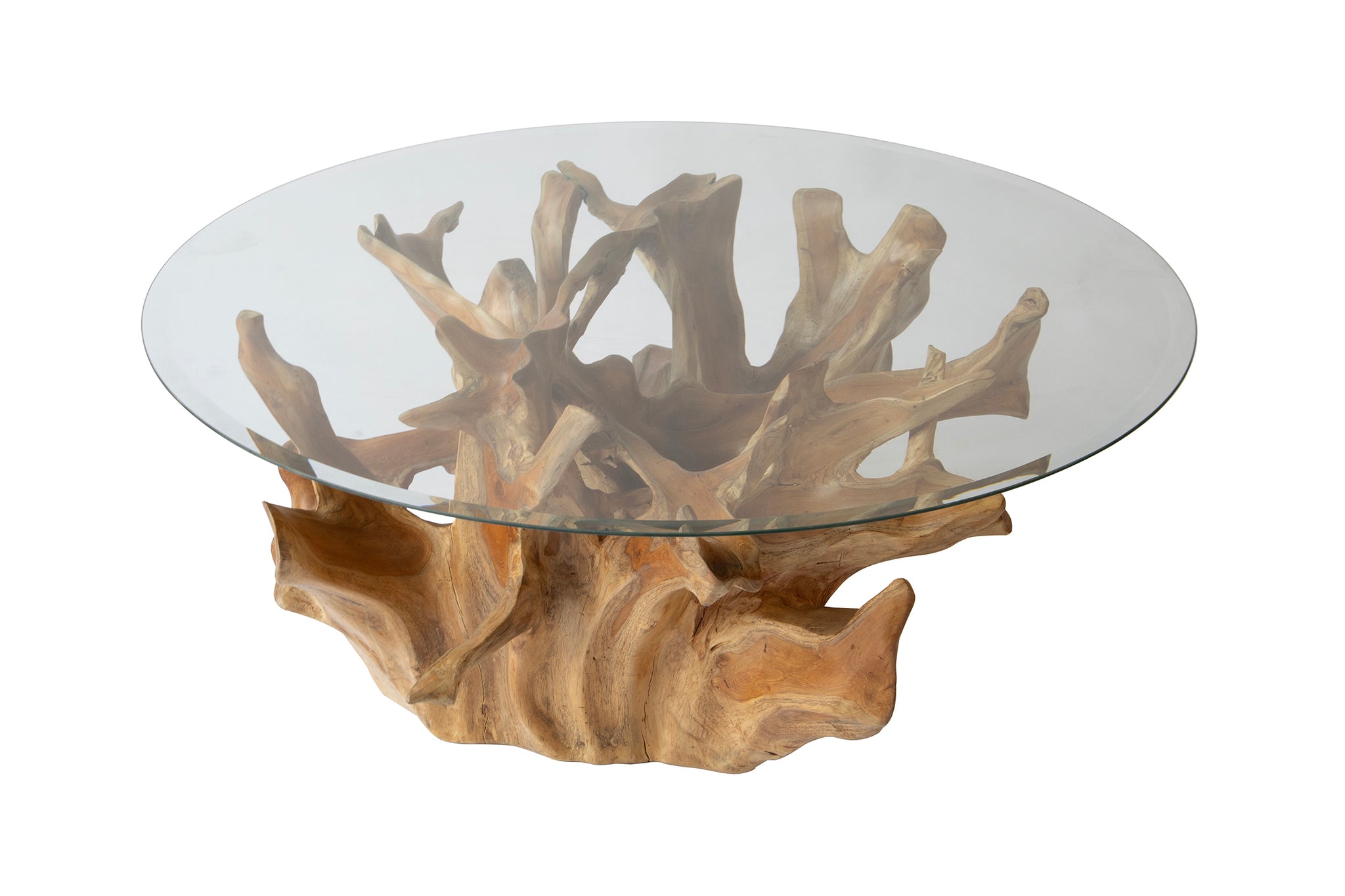 40" Teak Root Coffee Table with Glass Top – Willow Creek Designs