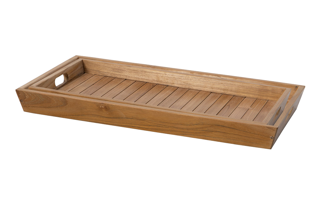 Set of 2 Teak Nesting Slanted Handle Serving Tray (B/C) – Willow Creek ...